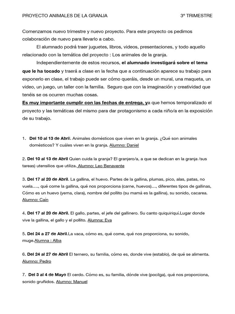 Proyecto Animales Granja | PDF | Pollo | Animales domesticados