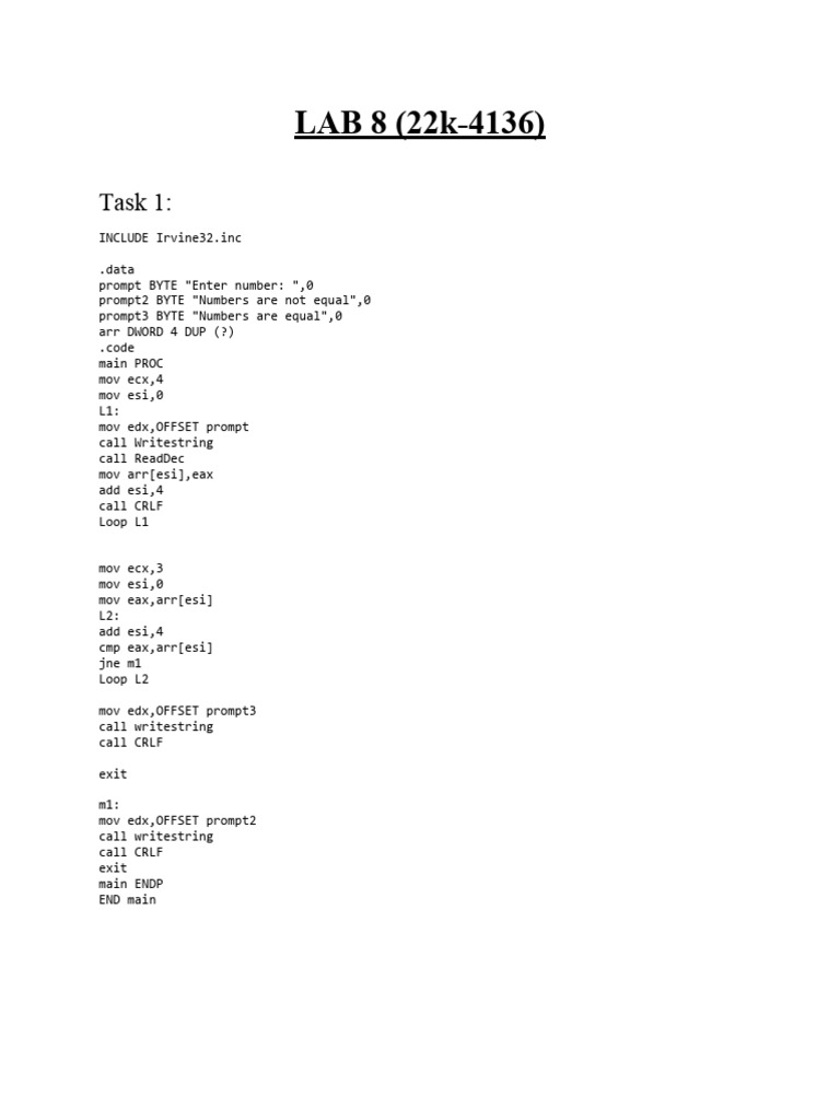 COAL Lab 8 (22k-4136) | PDF | Computer Programming | Computer Hardware