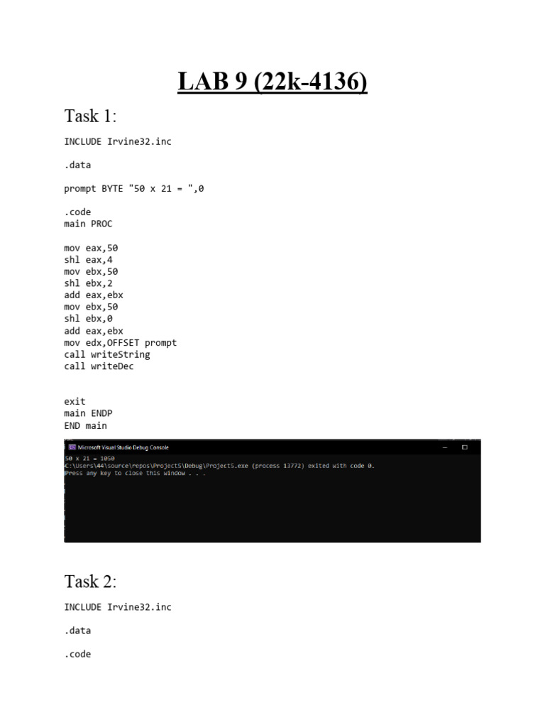 COAL Lab 9 (22k-4136) | PDF | Computers