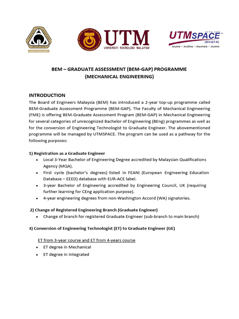BEM-GAP Programme for Mechanical Engineers | PDF | Bachelor's Degree ...