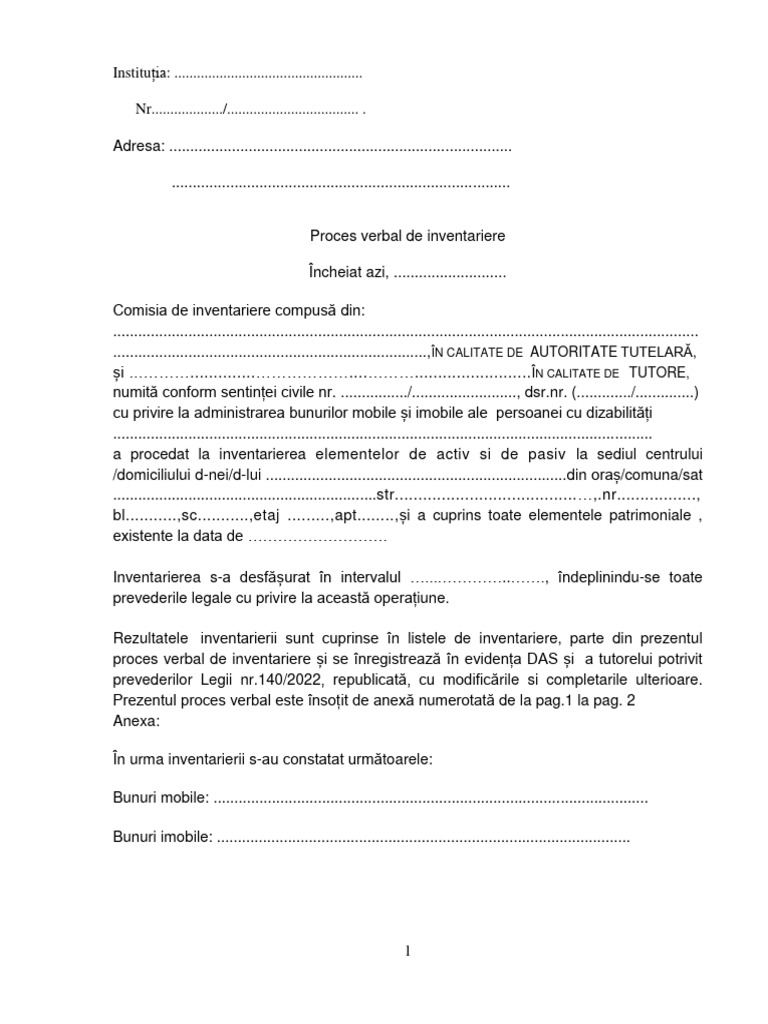Proces Verbal de Inventariere - Model | PDF