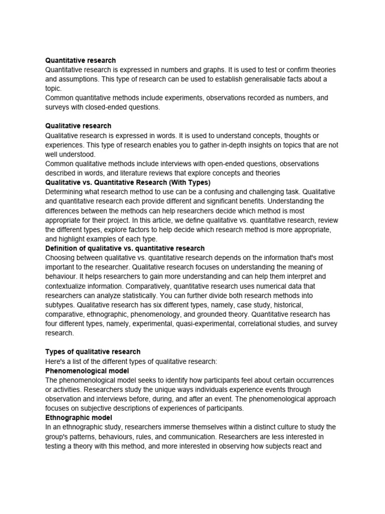 Types of Qualitative and Quantitative | PDF | Qualitative Research ...