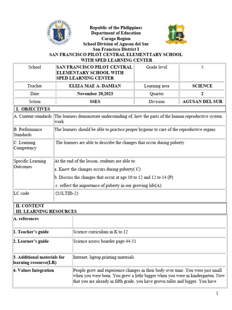 Lesson - Plan - 5EXtemplate Pilot School | PDF | Puberty | Adolescence