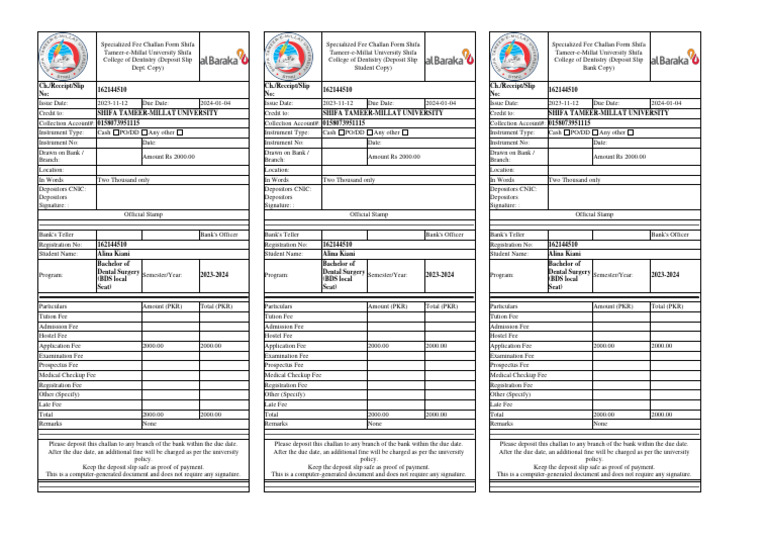 Bachelor of Dental Surgery (BDS Local Seat) - Voucher | PDF | Dental ...