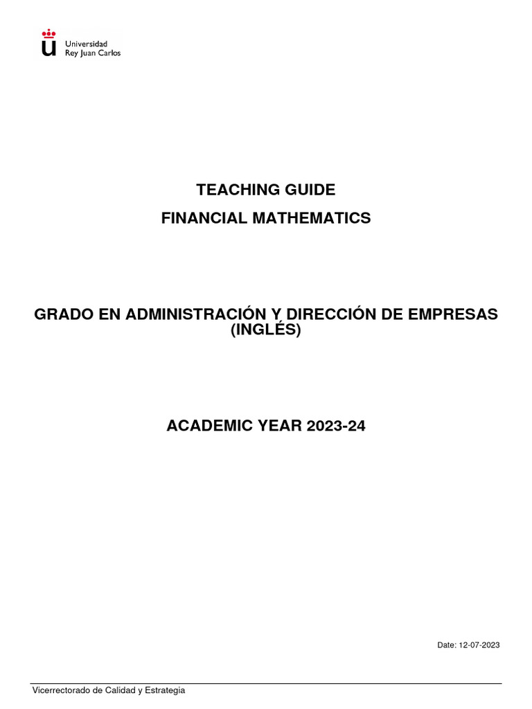 Financial Mathematics Teaching Guide | PDF | Loans | Mathematics