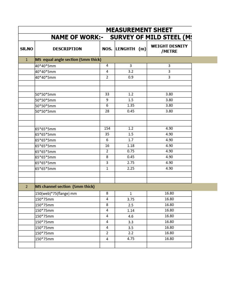 Survey of Steel Section | PDF | Metrology | Quantity
