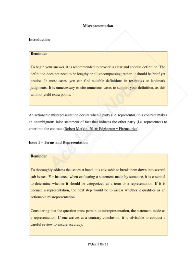 Misrepresentation 2023 Update | PDF | Misrepresentation | Damages
