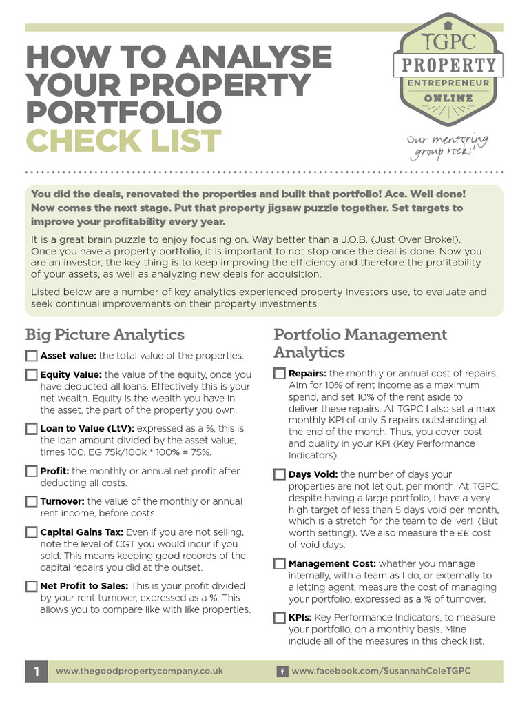 02 Howto Analyse Your Property Portfolio Check List | Download Free PDF ...