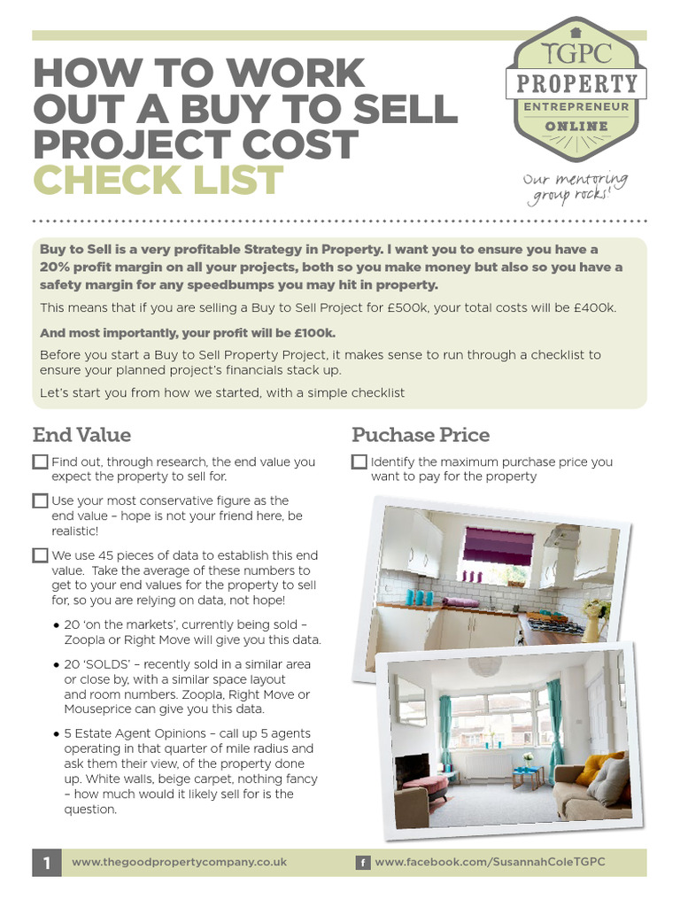 06 Howto Workouta Buyto Sell Project Cost Check List | PDF | Profit ...