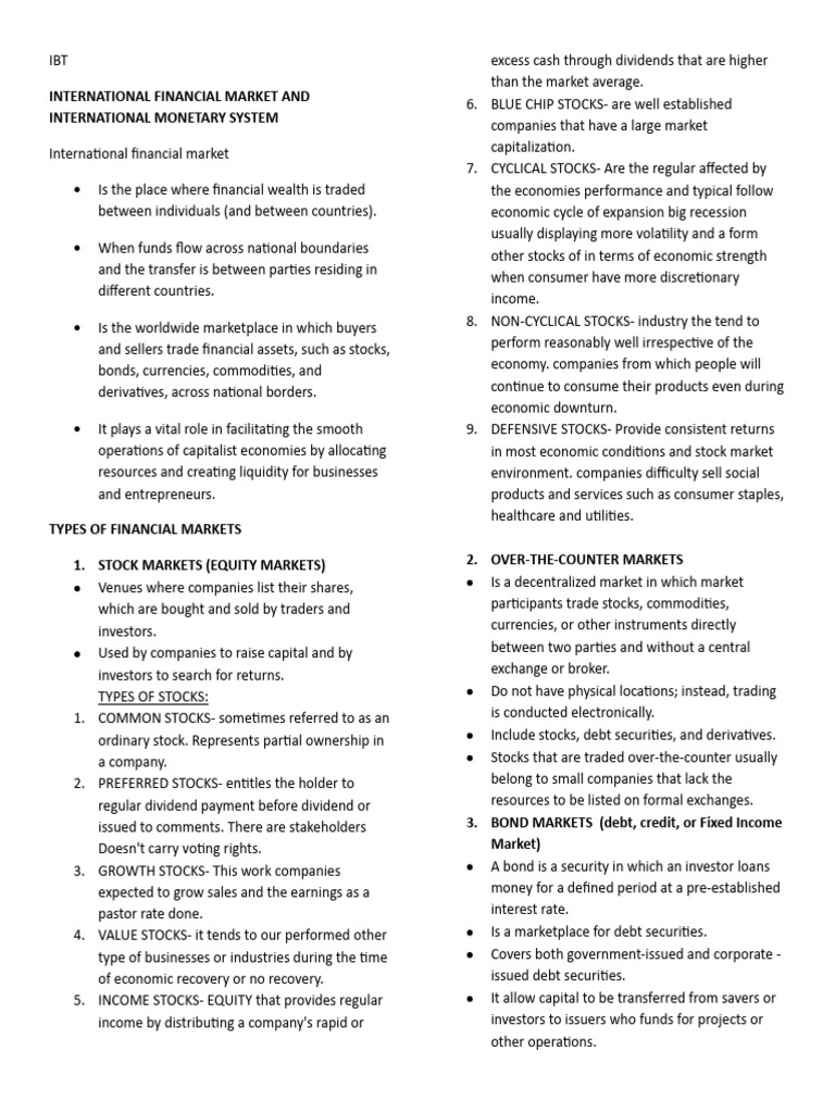 International Financial Market and International Monetary System | PDF | Stocks | Financial Markets