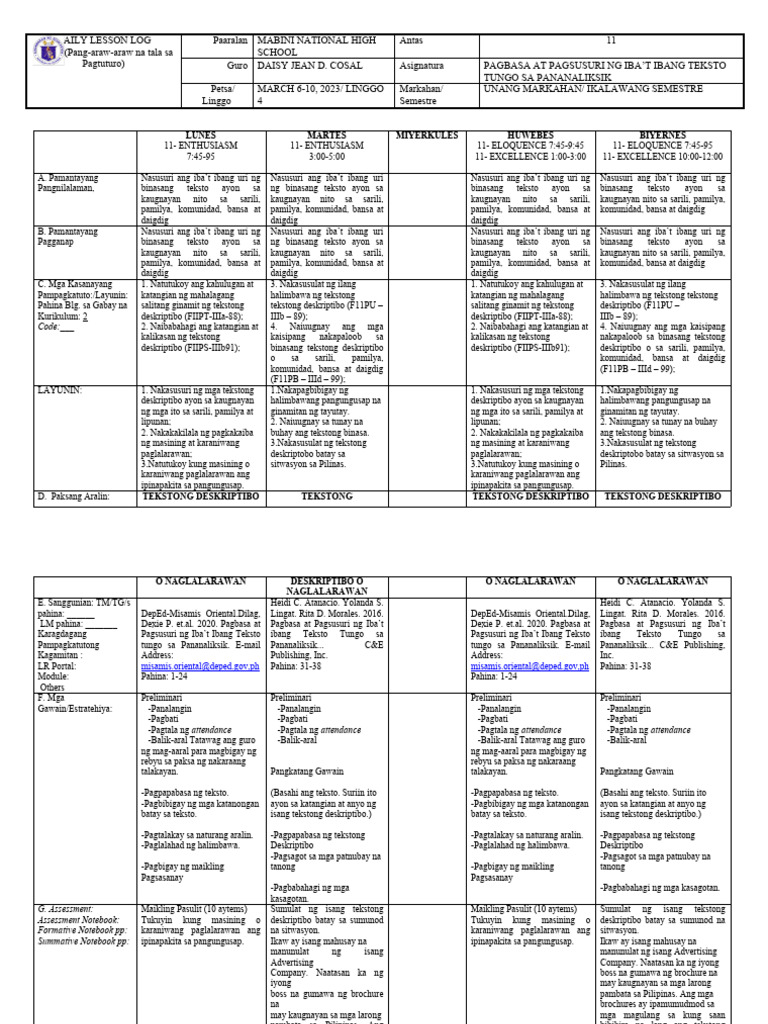Dll-Pagbasa W4-Mar 6-10, 2023 | PDF