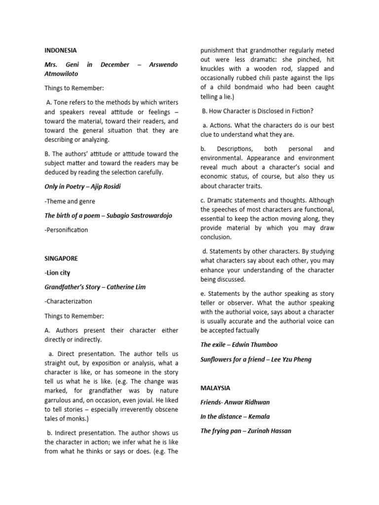 Asean Lit Reviewer | PDF | Narration | Plot (Narrative)