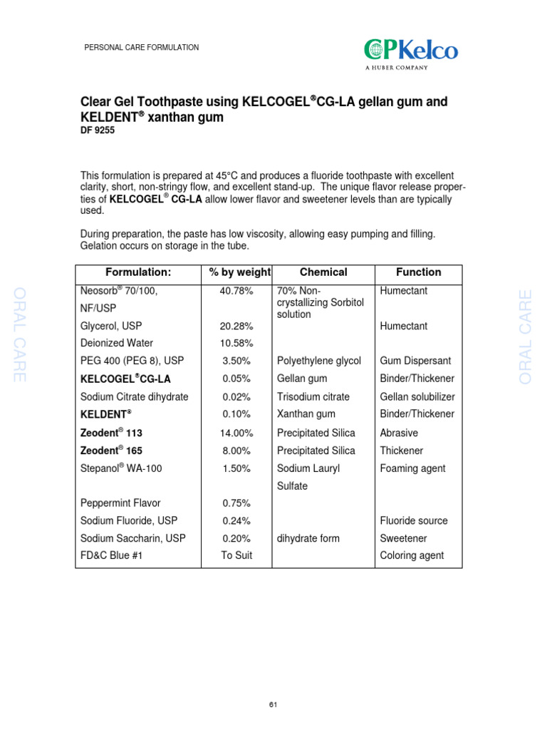 Clear Gel Toothpaste Using KELCOGEL CG-LA Gellan Gum and KELDENT ...