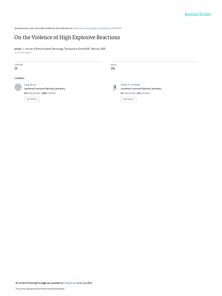 On The Violence of High Explosive Reactions | PDF | Explosion | Shock Wave