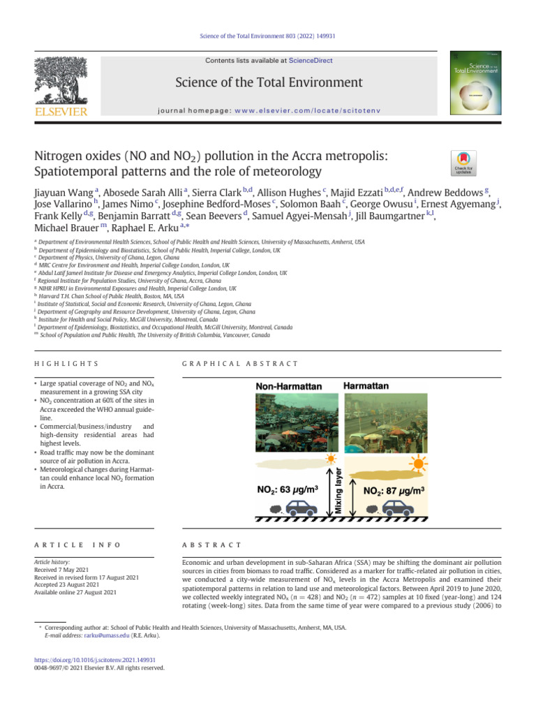 Nitrogen Oxides (NO and NO2) Pollution in The Accra Metropolis | PDF ...