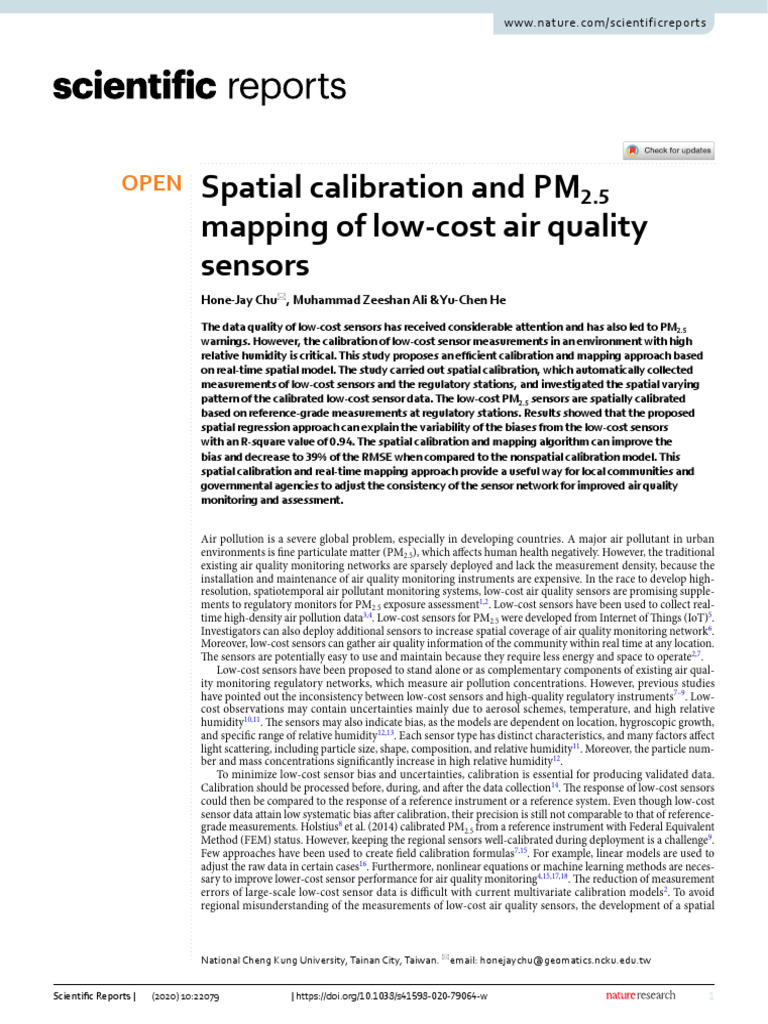 Spatial Calibration and PM25 Mapping of Low-Cost Air Quality Sensors | PDF | Errors And ...
