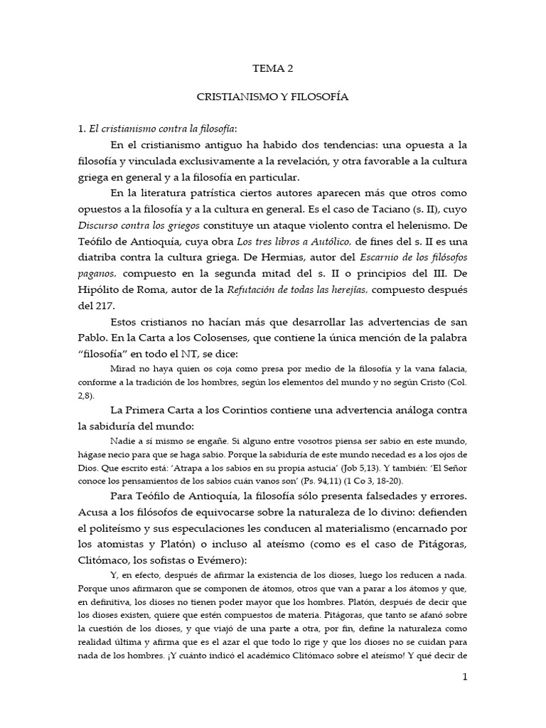 Tema 2 Cristianismo y Filosofía | PDF | Platón | Dios