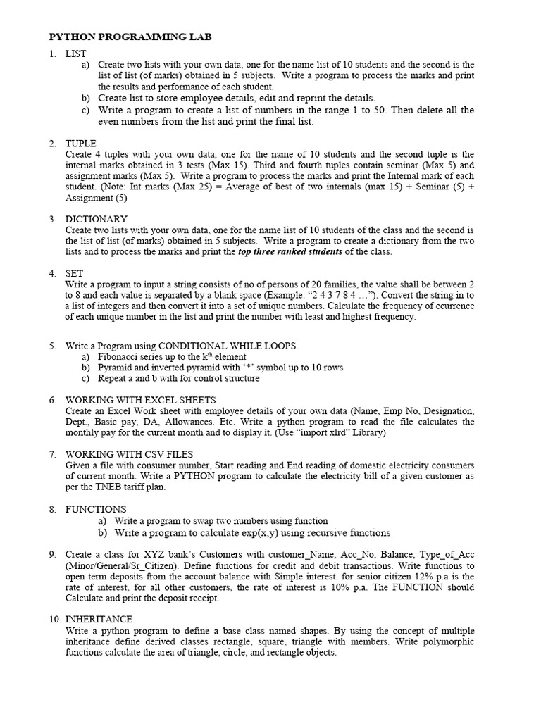 Python Lab List 2023 Final Pdf Matrix Mathematics Computer Science