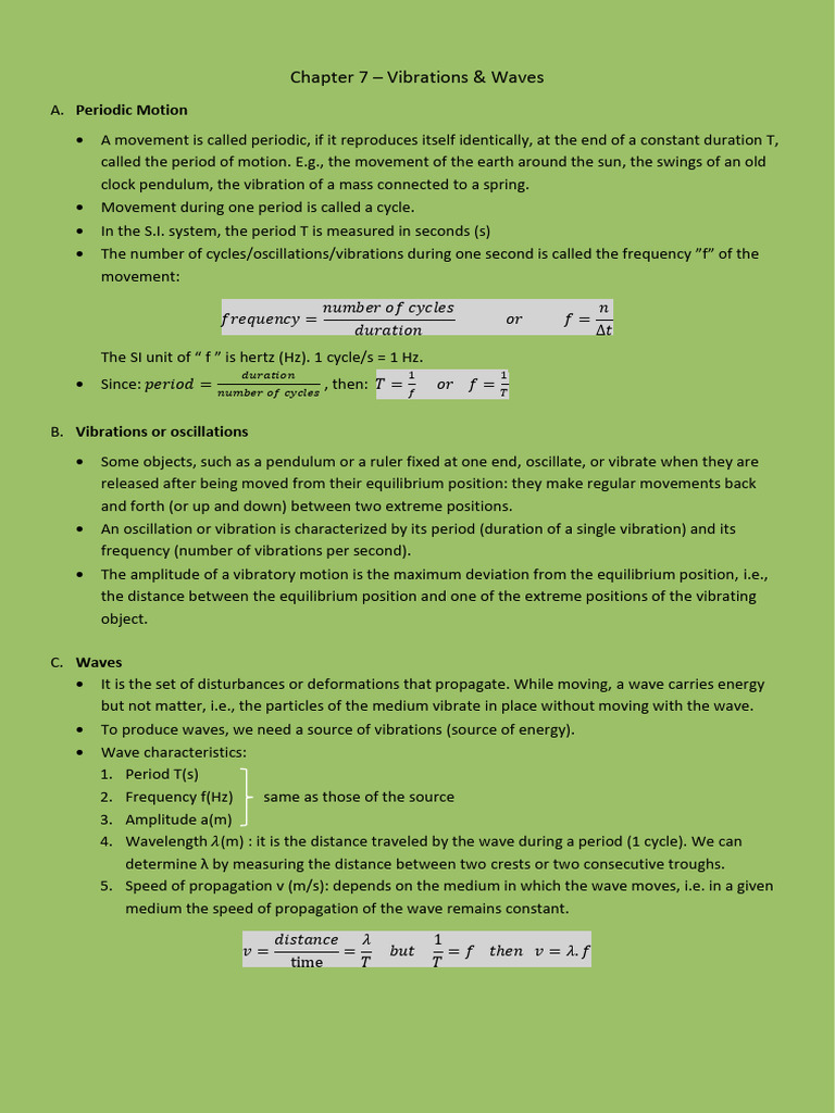 Summary - Ch7 - Vibrations & Waves | Download Free PDF | Waves | Frequency