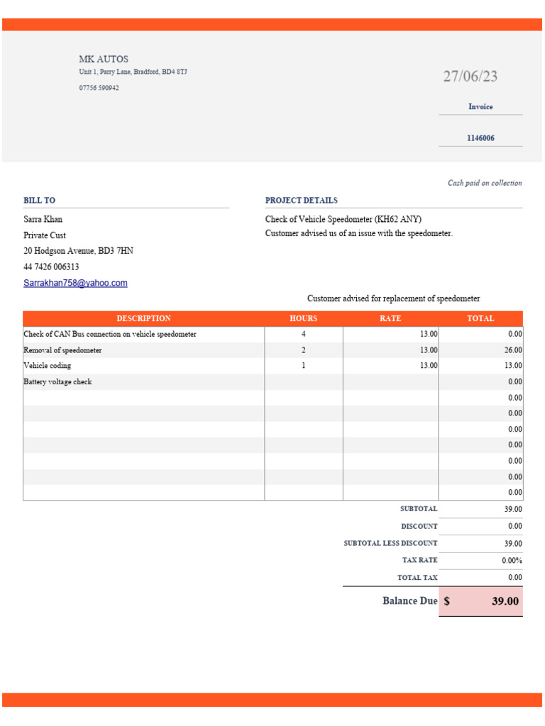 Auto Repair Mechanic Invoice Template Mechanic Excel | PDF | Transport ...