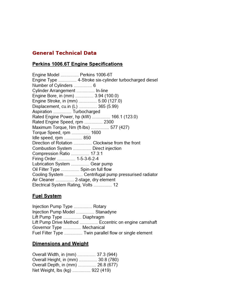 General Technical Data 1006 - 6t | Download Free PDF | Engines | Pump