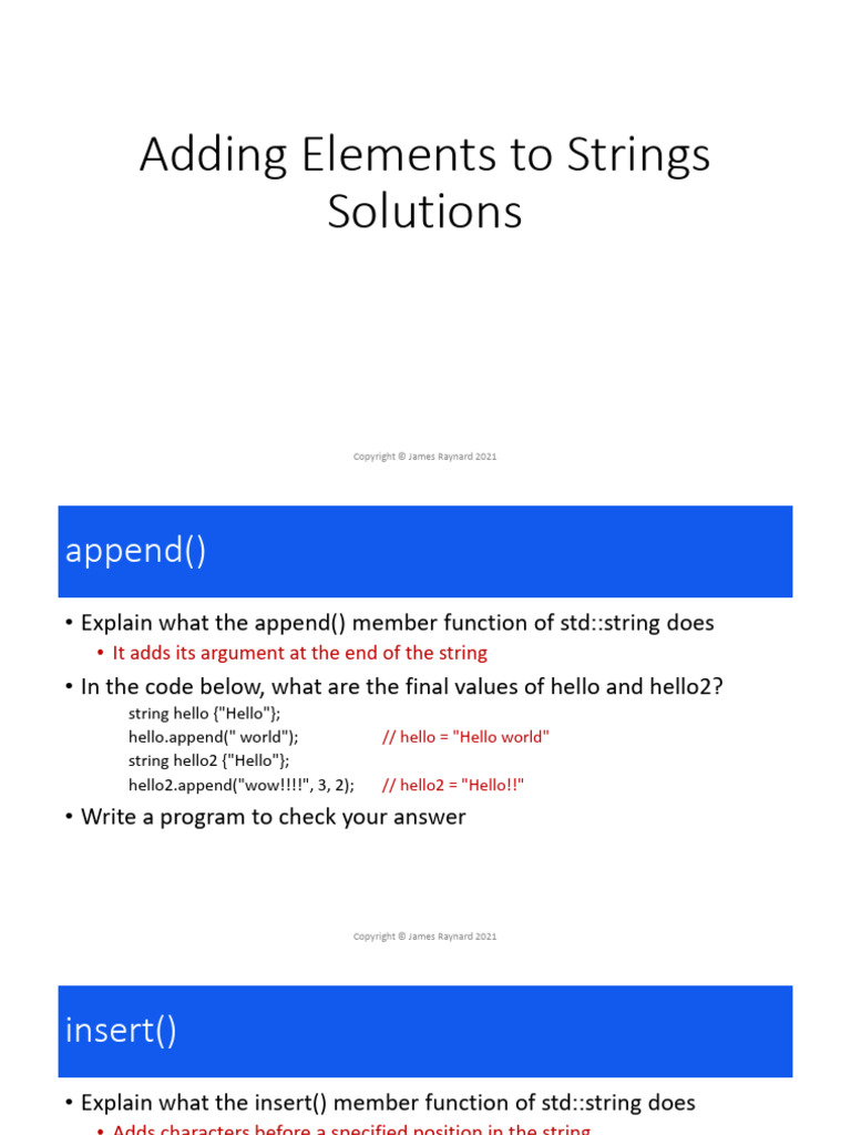 Adding Elements To Strings Solutions | PDF | Object Oriented ...