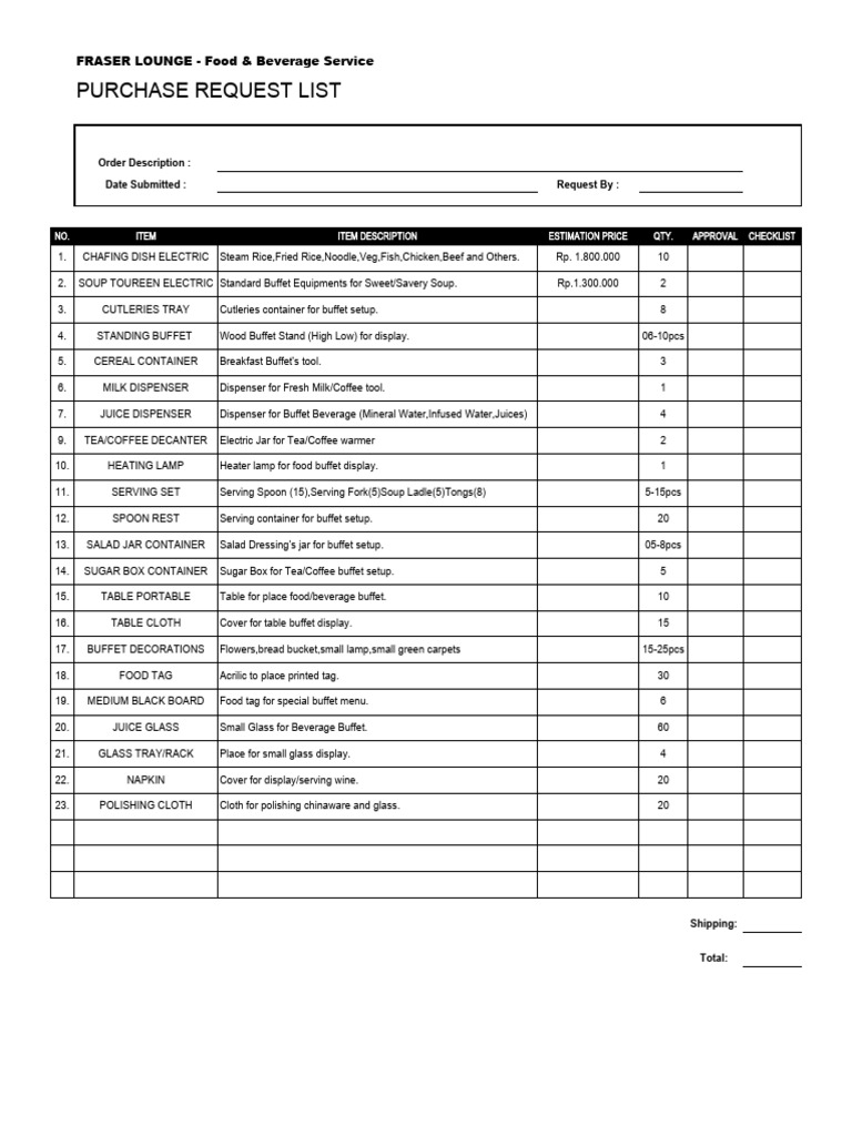 Online Purchase Request Form | PDF | Drink | Buffet