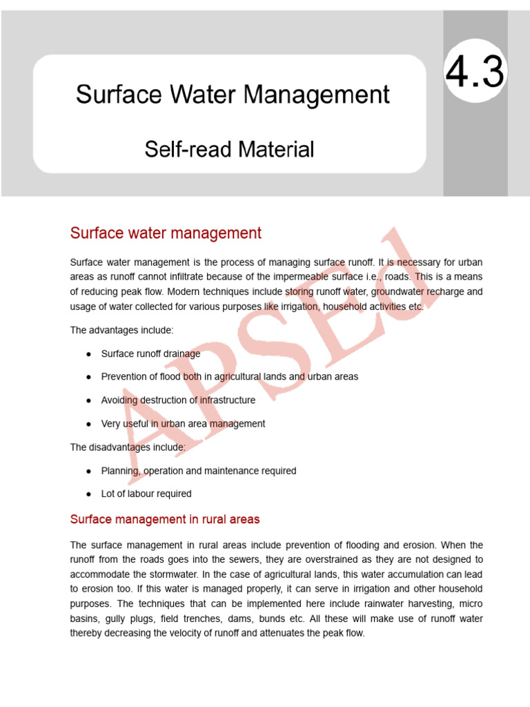 APSEd Surface Water Management Self Read Material Lyst1848 | PDF