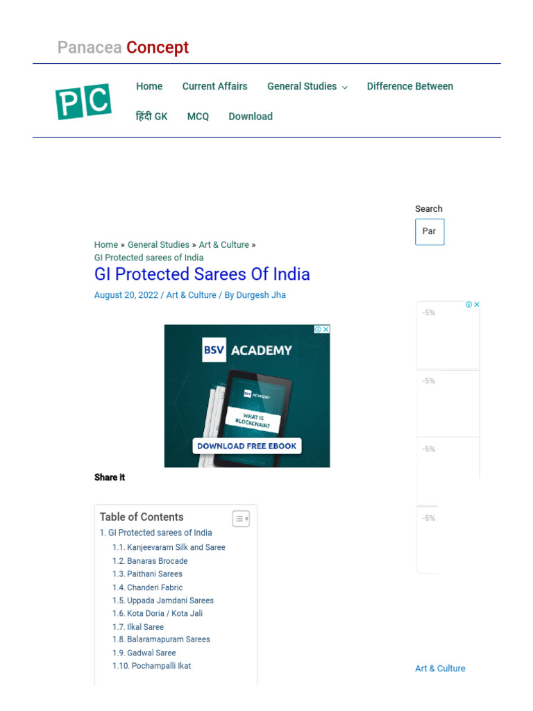 GI Protected Sarees of India - Panacea Concept | PDF | Weaving ...