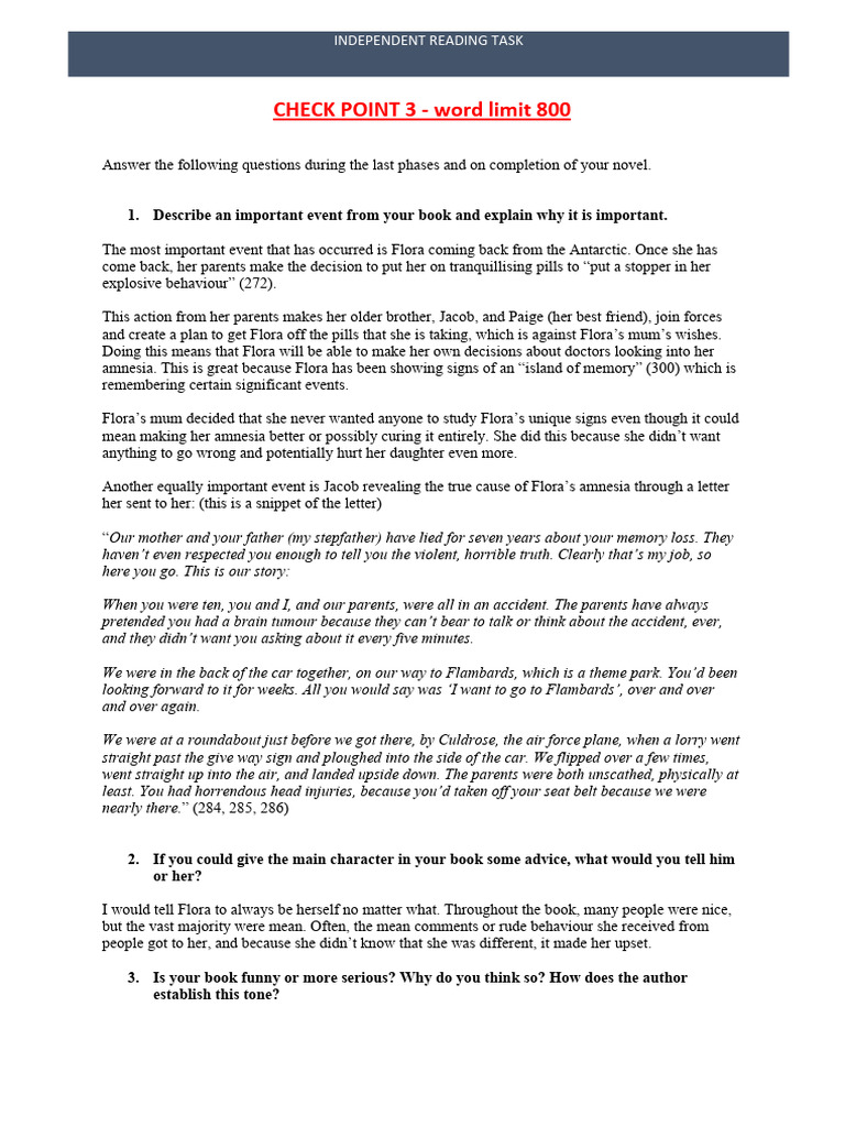 Checkpoint 3 GOOD COPY | PDF | Amnesia