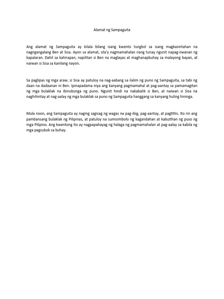 Alamat NG Sampaguita | PDF