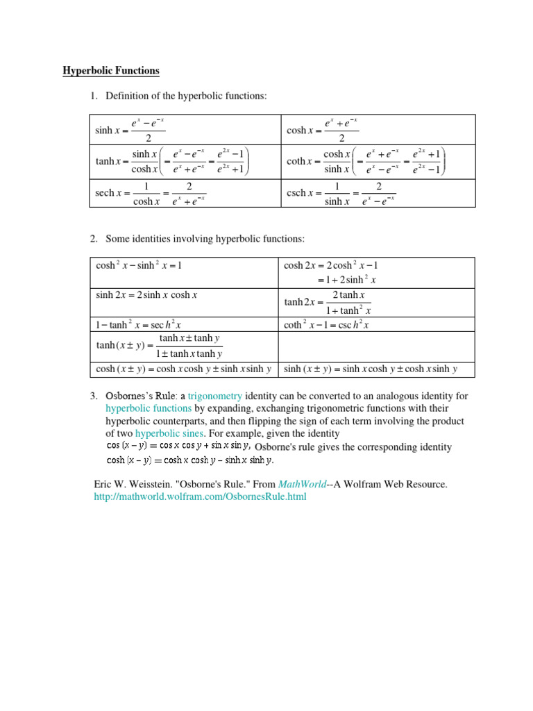 Chapter 1-Hyperbolic Function | PDF | Trigonometric Functions | Triangle Geometry