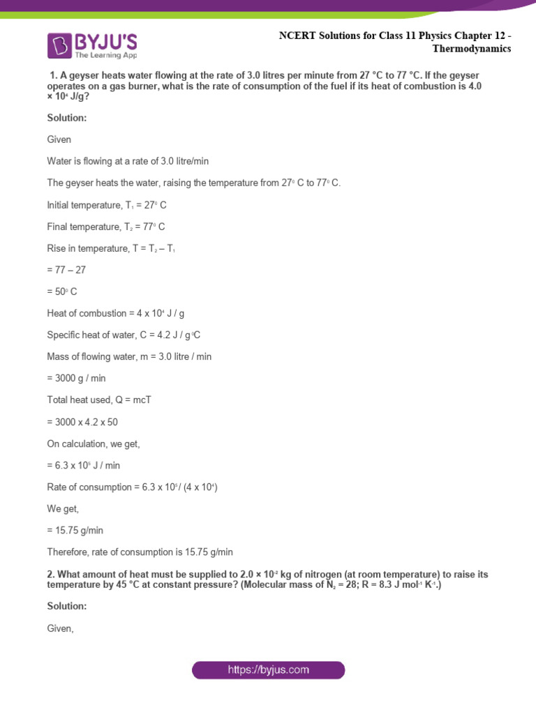NCERT Solutions For Class 11 Thermodynamics | PDF | Gases | Heat