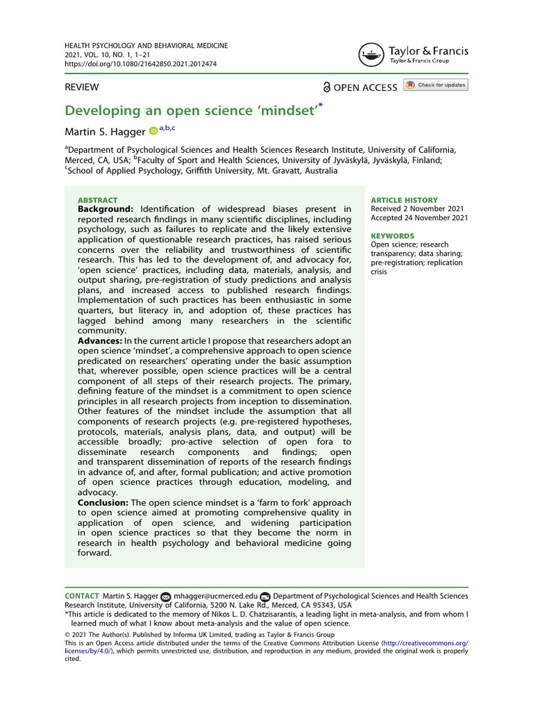 Developing An Open Science Mindset' | PDF | Open Access | Meta Analysis