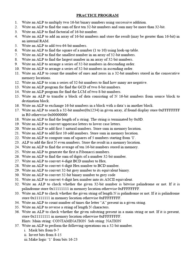 Practice Programs - ARM 7 | PDF | String (Computer Science) | Binary Coded Decimal