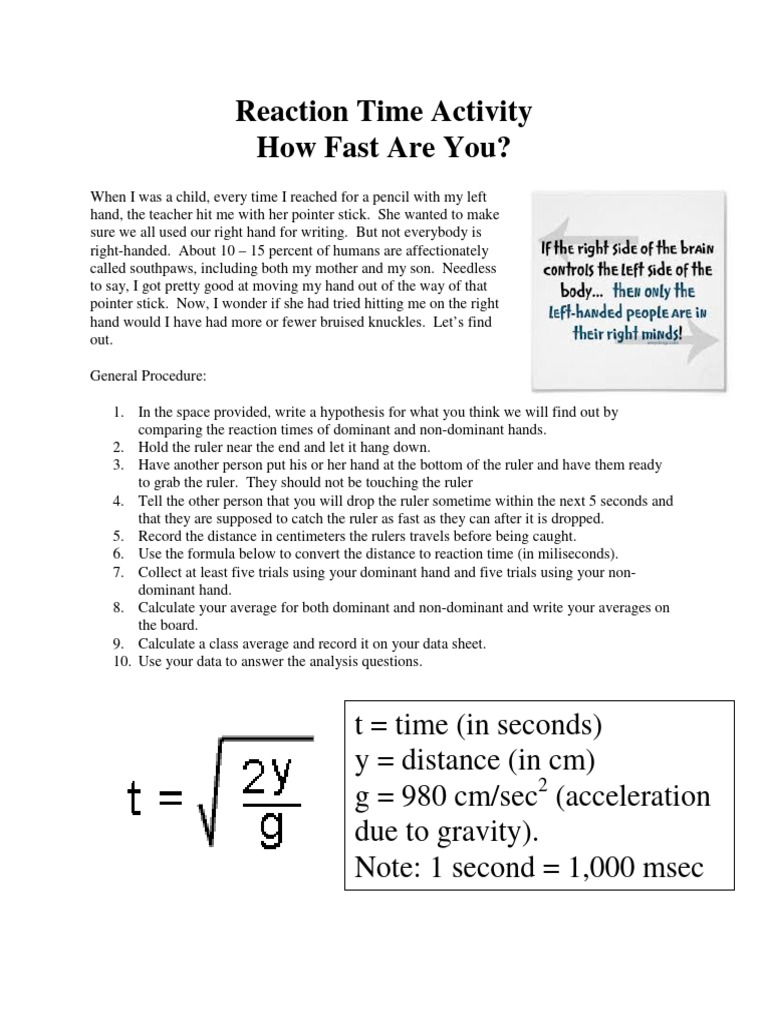 Reaction Time Data Sheet | Download Free PDF | Experiment | Handedness