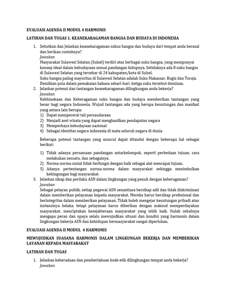 Evaluasi Agenda Ii Modul 4 Harmonis | PDF | Karier & Perkembangan | Ilmu Sosial