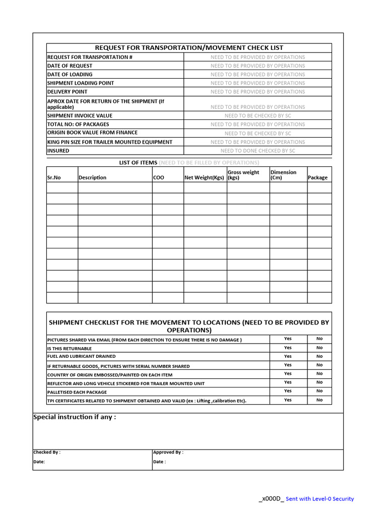 Check List For Shipment From Locations | PDF | Manufactured Goods ...