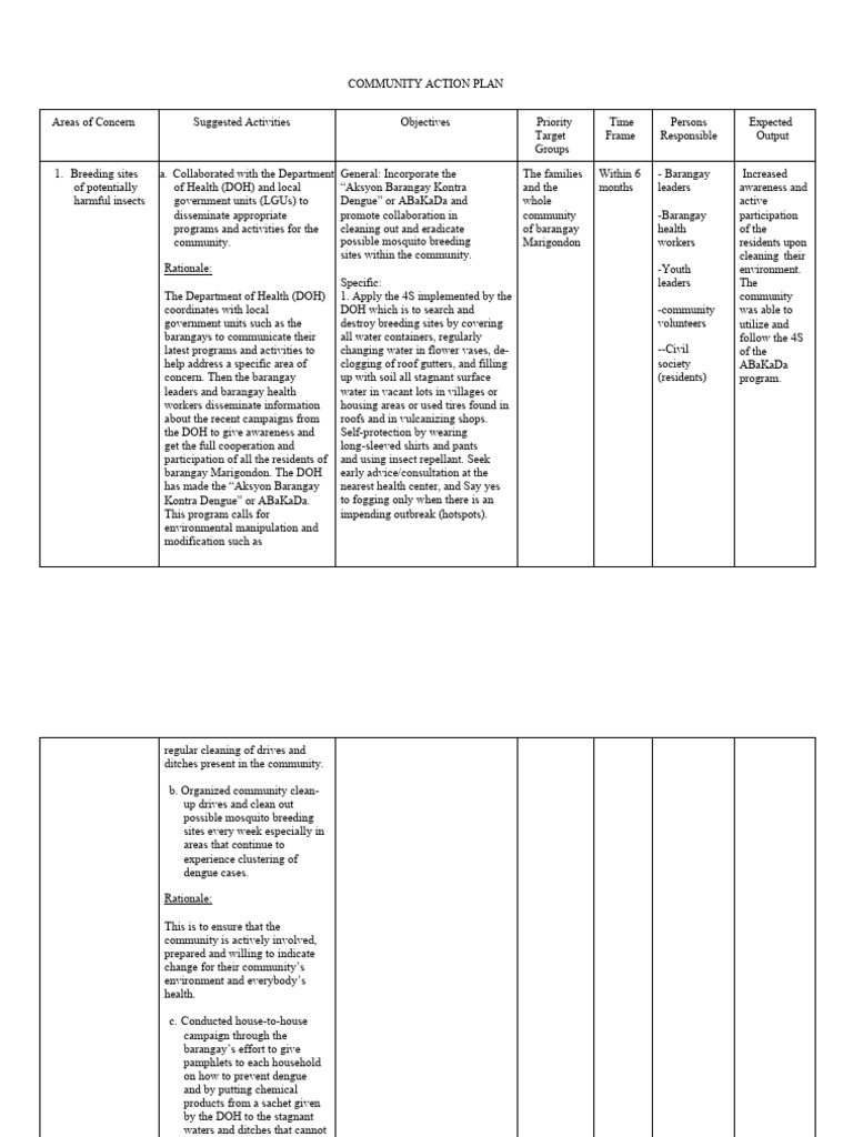 CHN Action Plan | PDF | Sanitation | Health Care