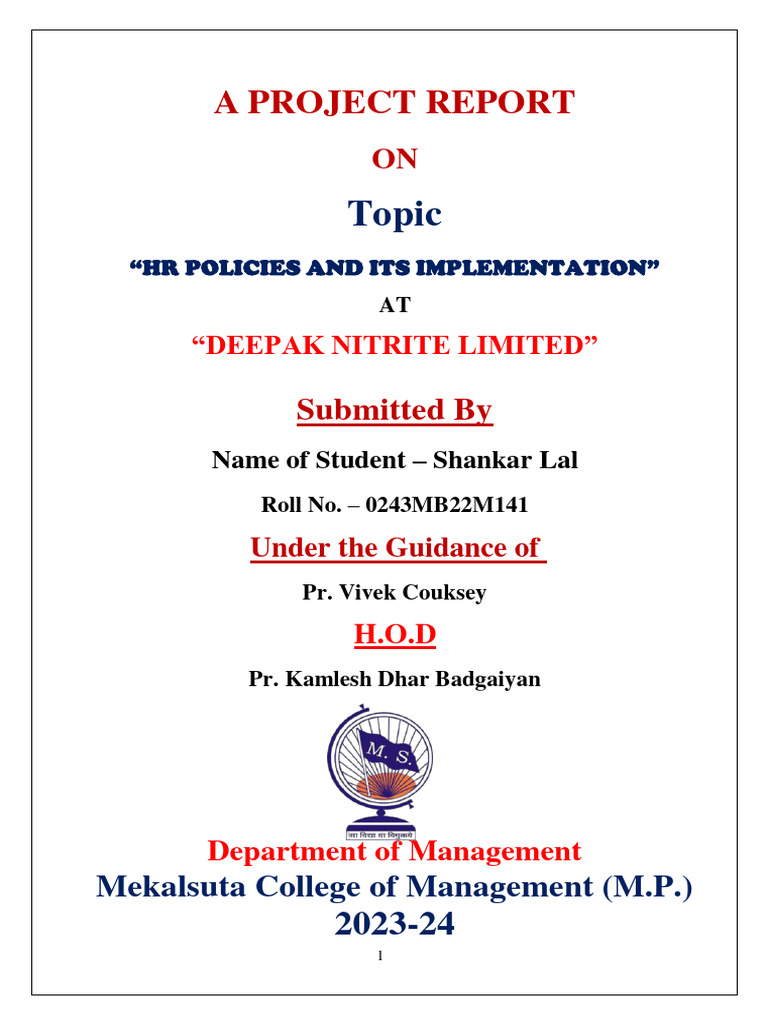 MBA Project Report On HR1 | PDF | Human Resource Management | Employment