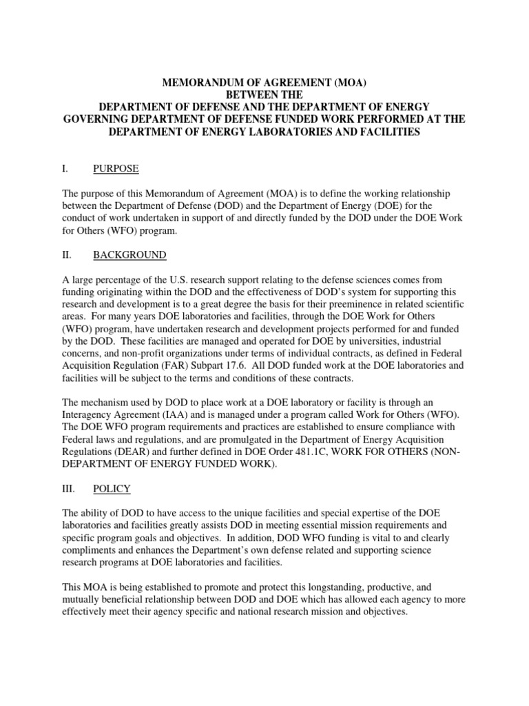 Simple Memorandum of Agreement | PDF | United States Department Of ...