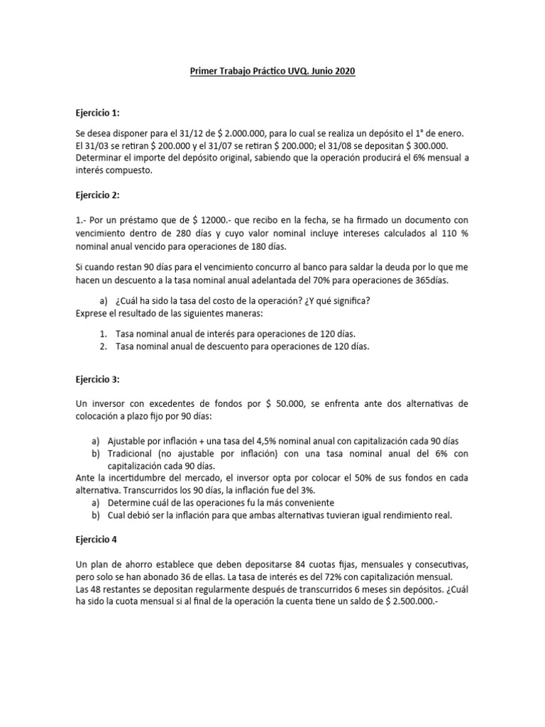 Primer Trabajo Práctico UVQ Junio 2020 | PDF
