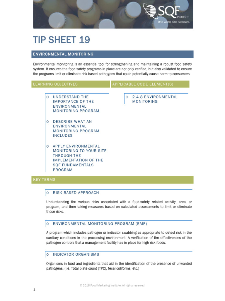 Environmental Monitoring for Food Safety | PDF | Environmental ...