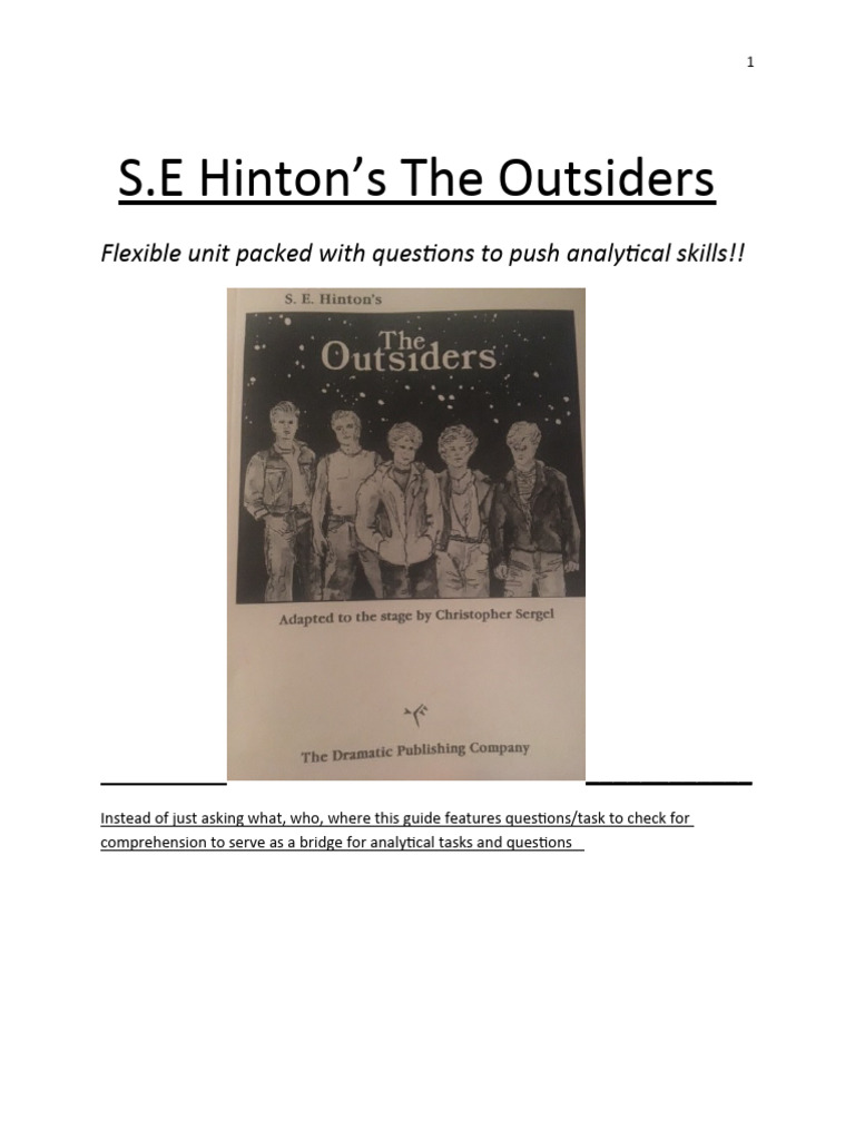 S.E Hinton's The Outsiders: Flexible Unit Packed With Questions To Push ...