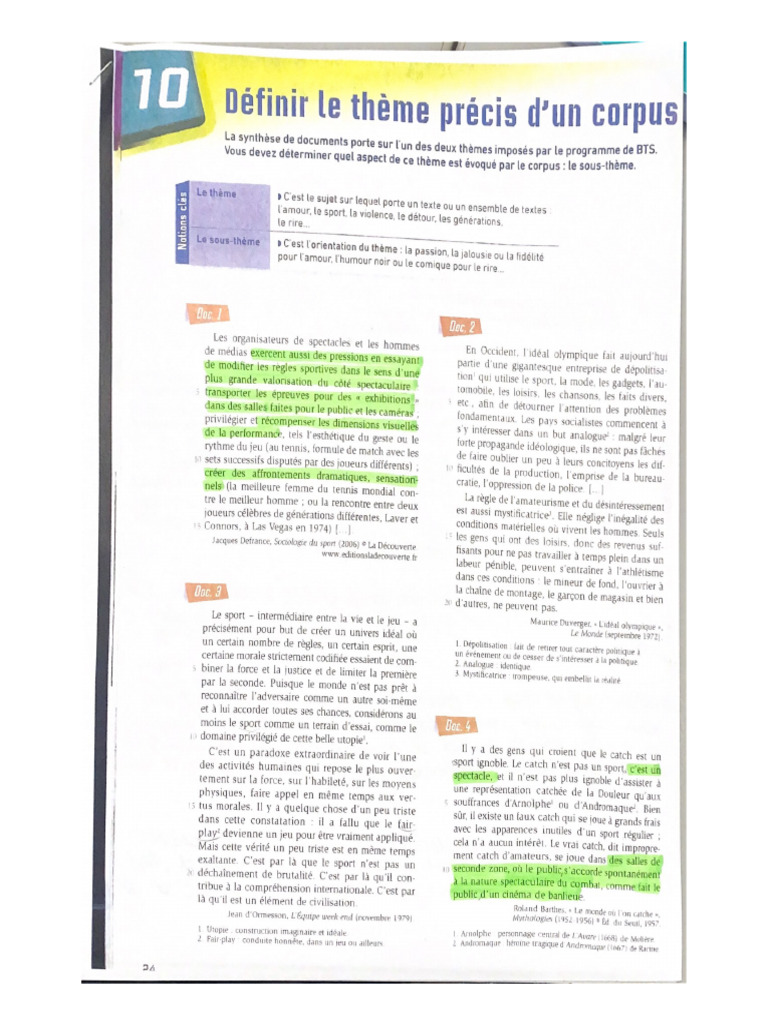 Theme de Corpus Sur Le Sport | PDF