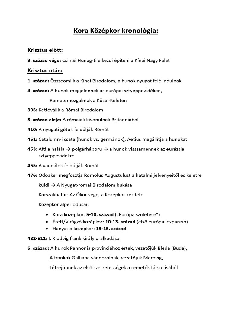 Kora Középkor Kronológia | PDF