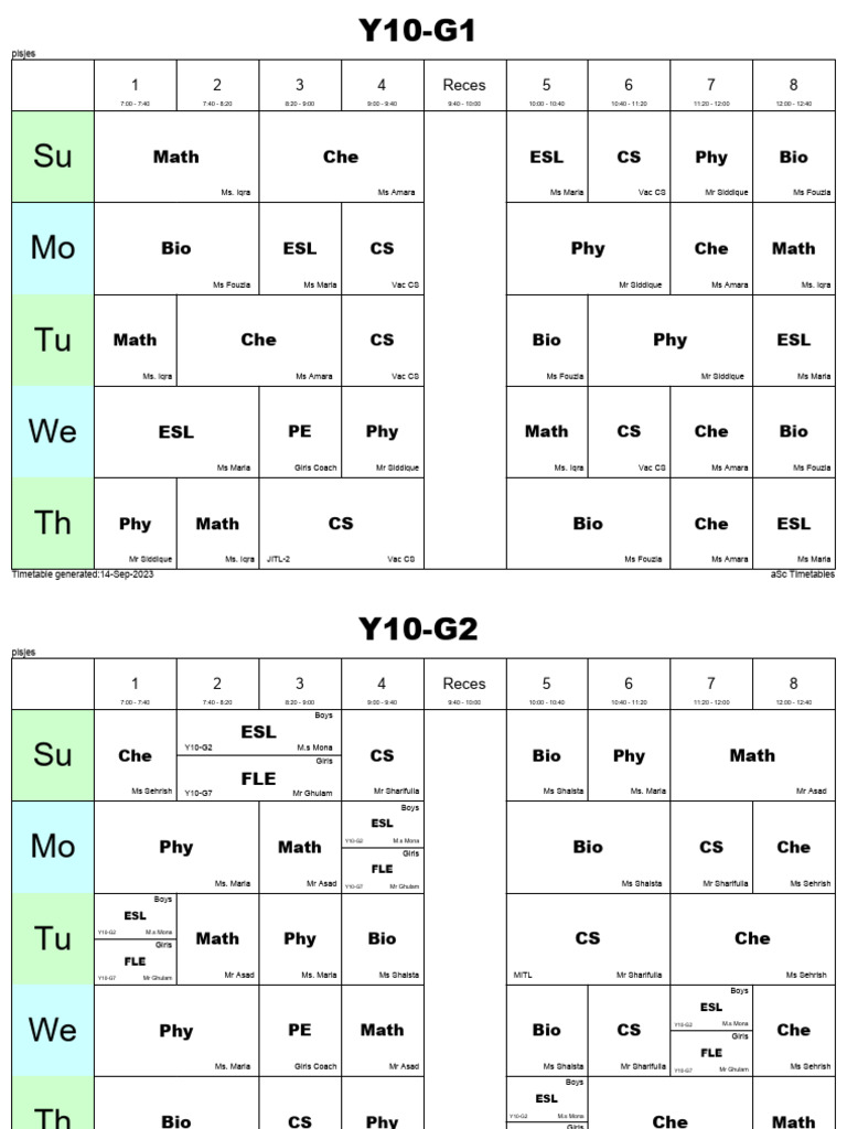 Year 10 Class Timetables | PDF