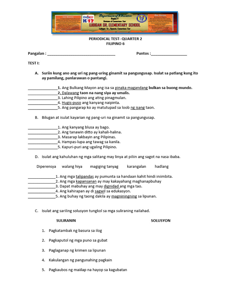 2ND Quarter-Periodical Test-Filipino 6 | PDF