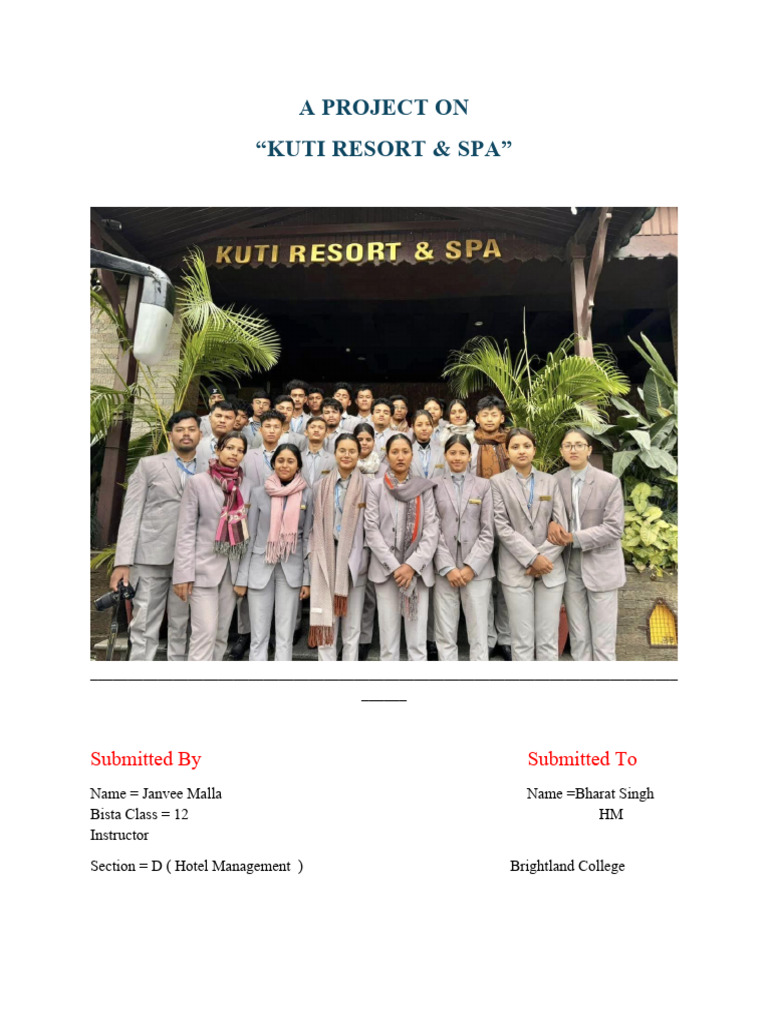 Hotel Management Student Report | PDF | Hotel | Resort
