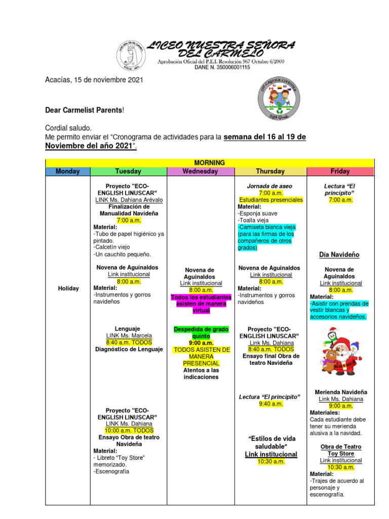 Semana 38. 16 Al 19 de Noviembre QUINTO | PDF